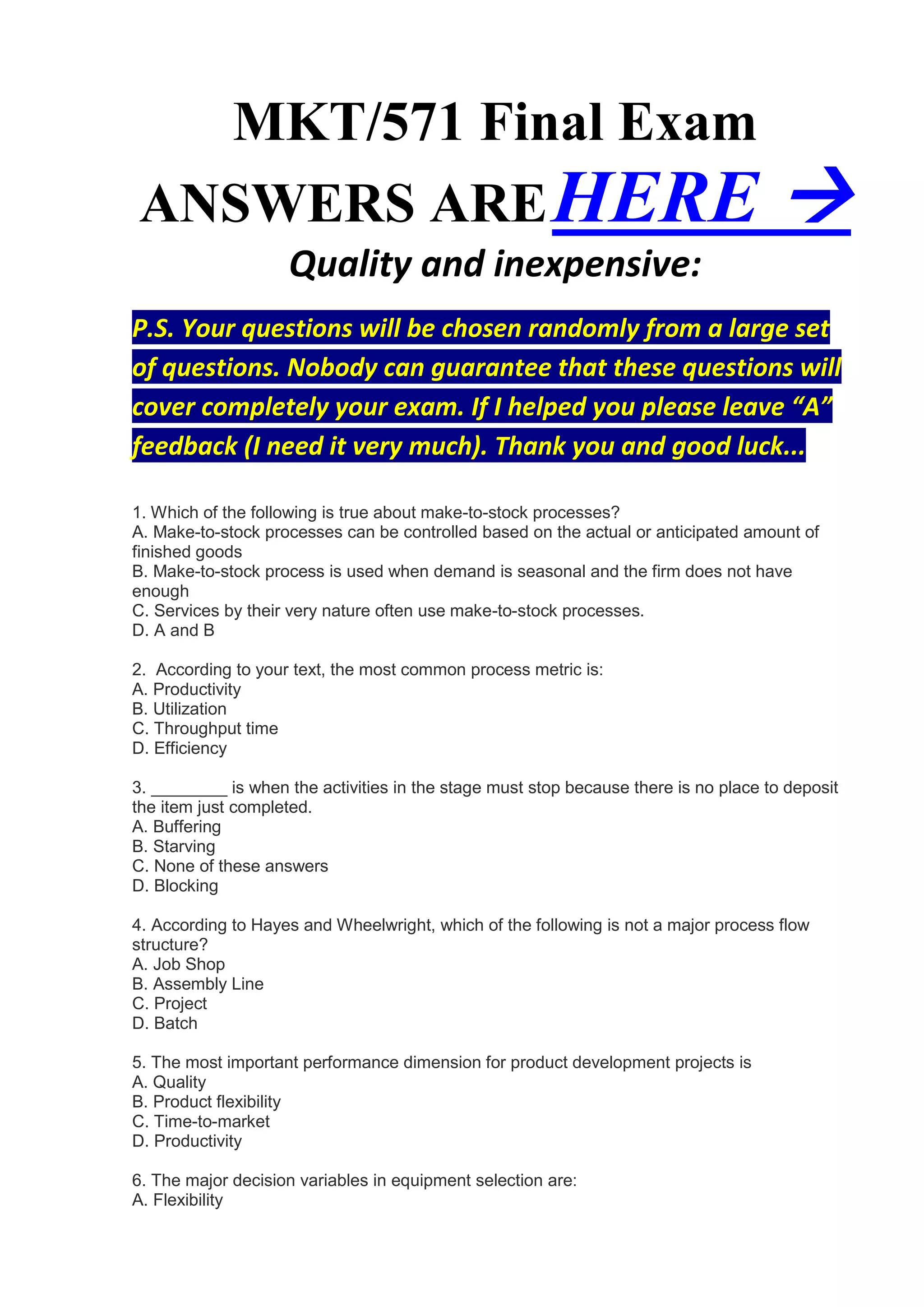 Mkt 571 final exam mcq`s correct answers 100% | DOCX