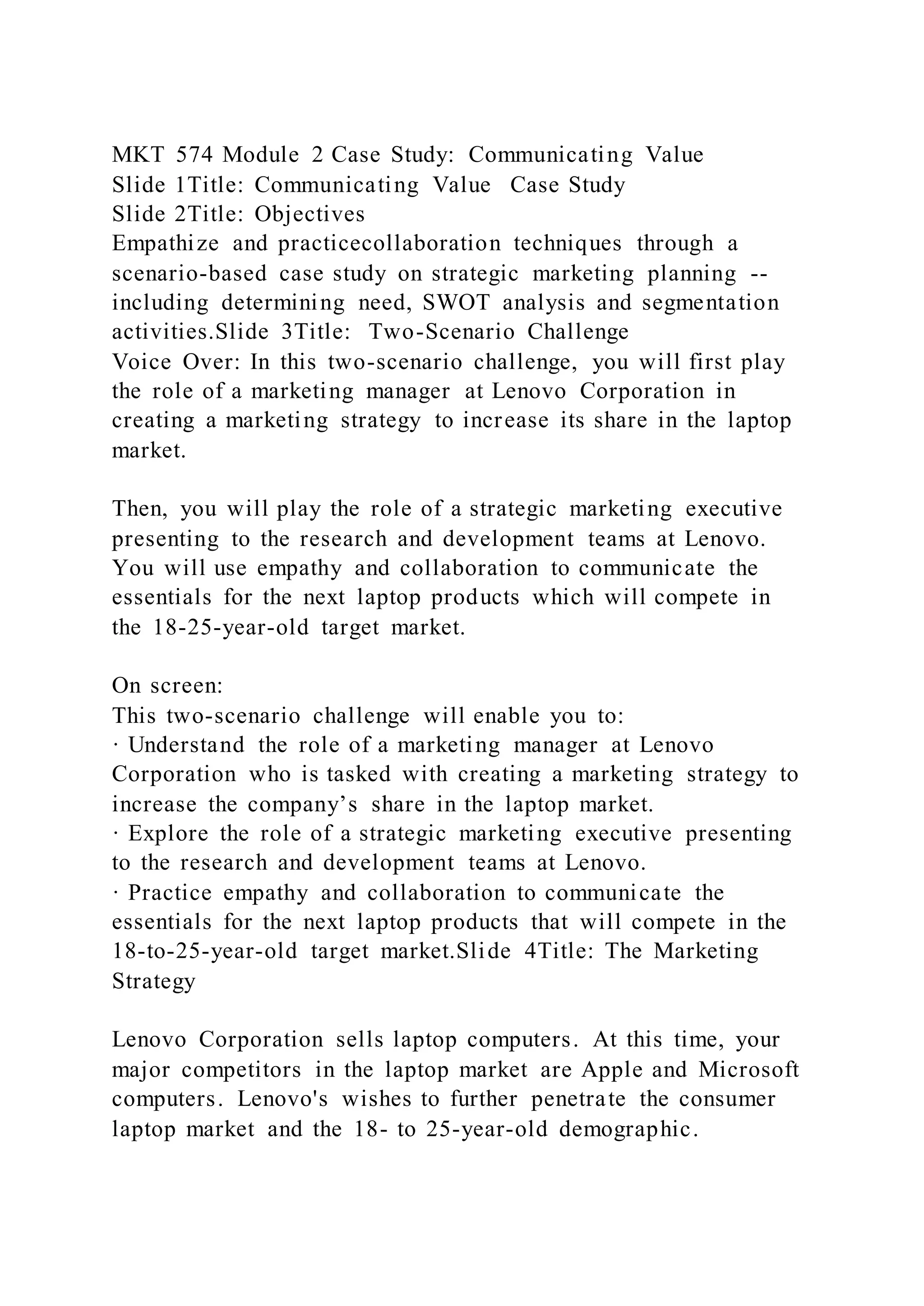 MKT 574 Module 2 Case Study Communicating ValueSlide 1Title Comm | PDF