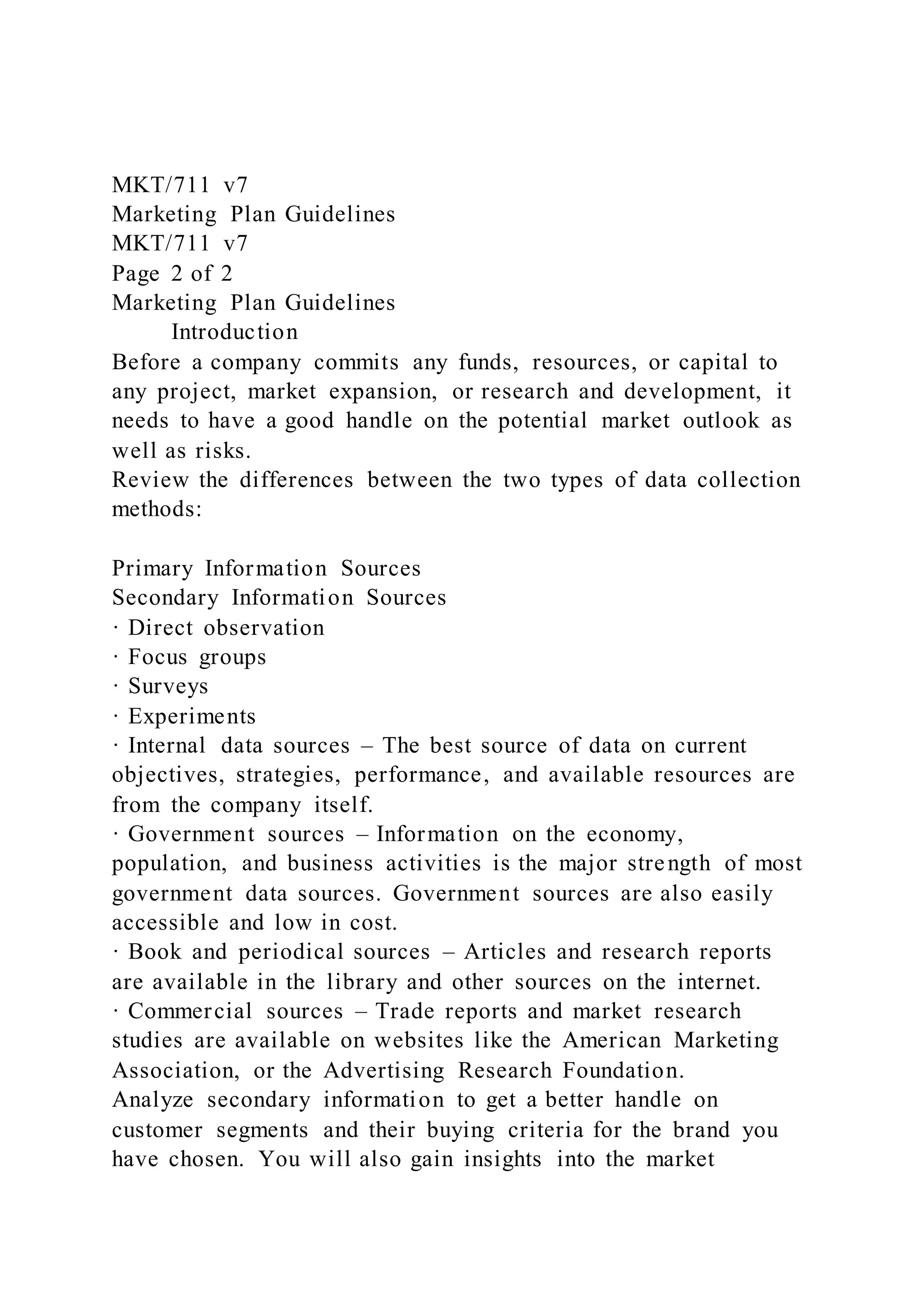 MKT711 v7Marketing Plan GuidelinesMKT711 v7Page 2 of 2Ma | PDF