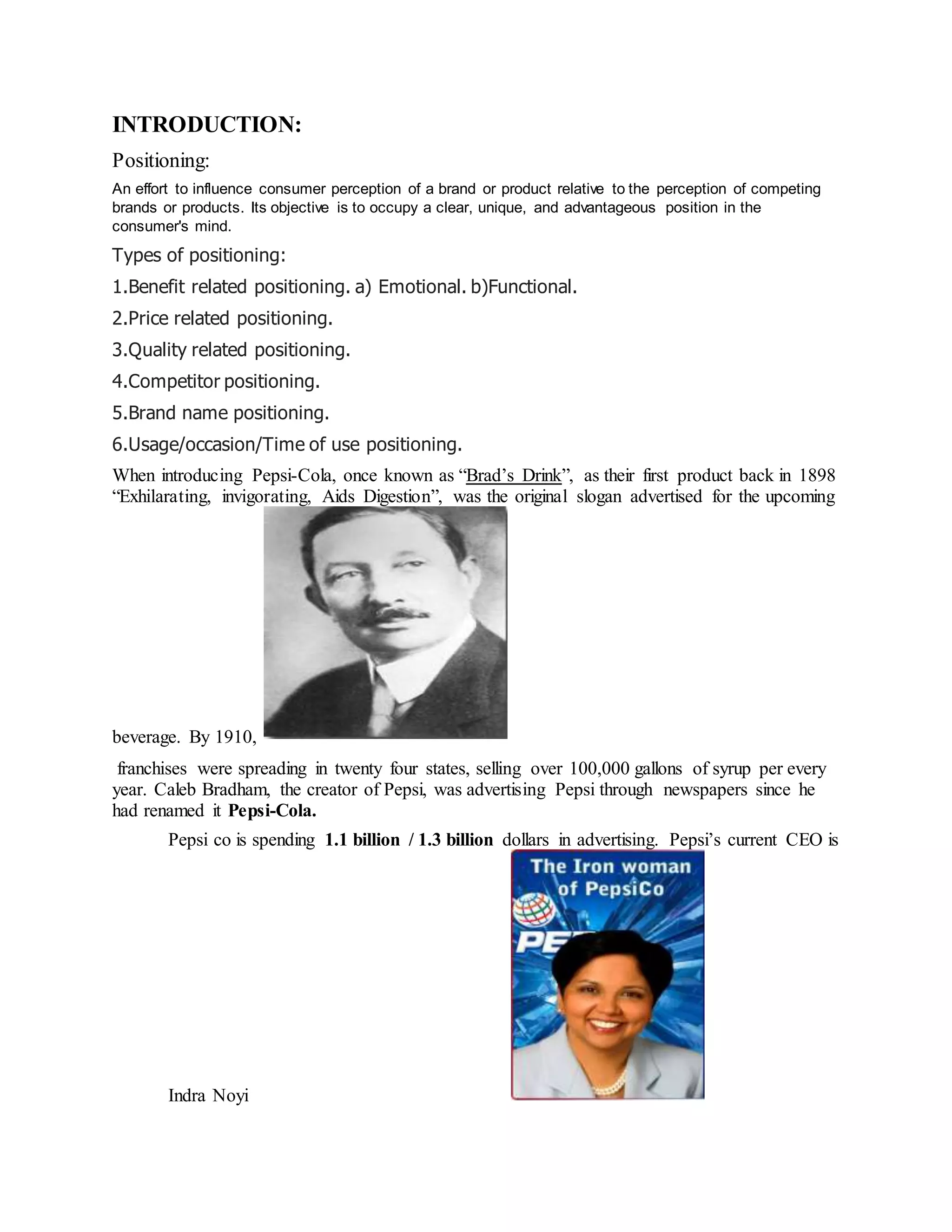 how pepsi positioning takes place | DOCX