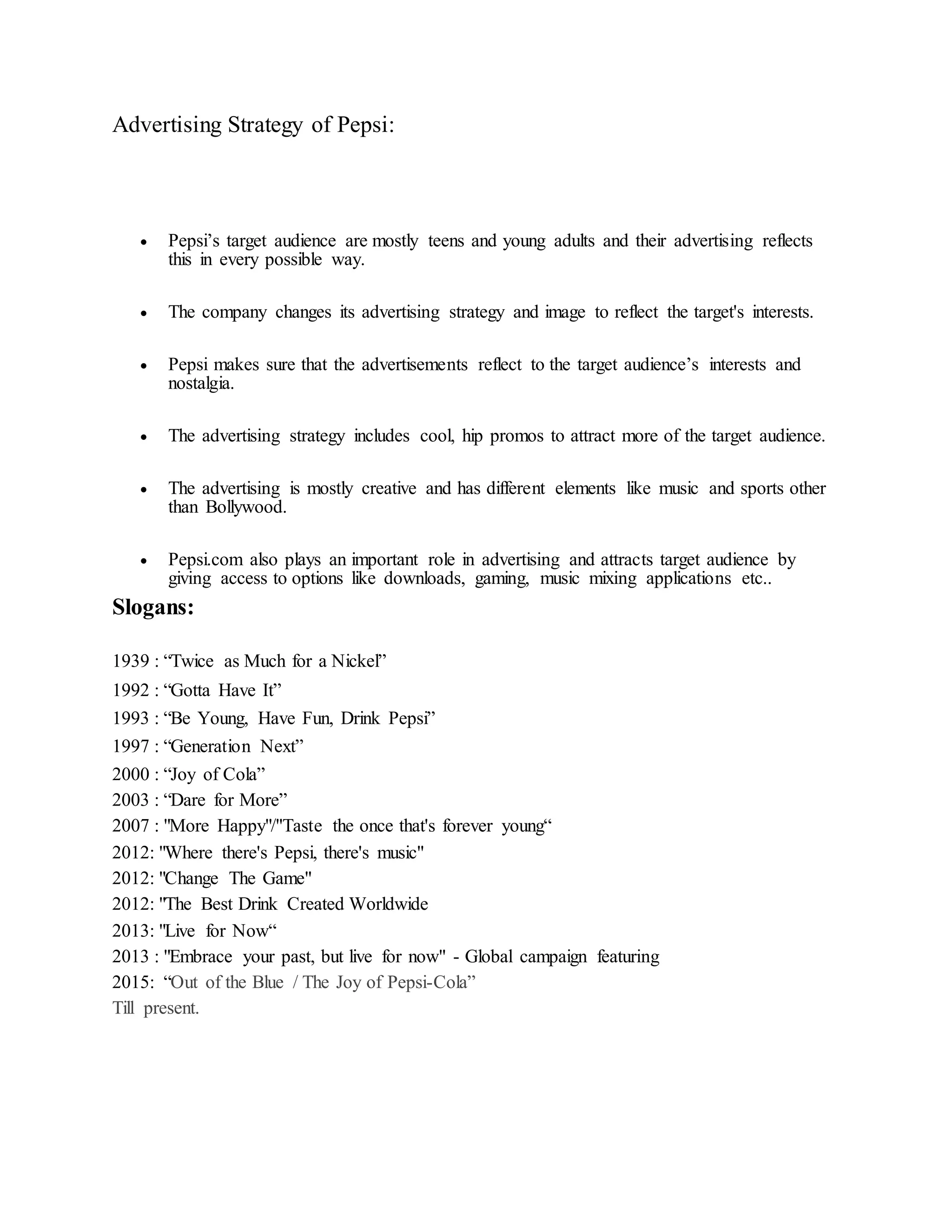 how pepsi positioning takes place | DOCX