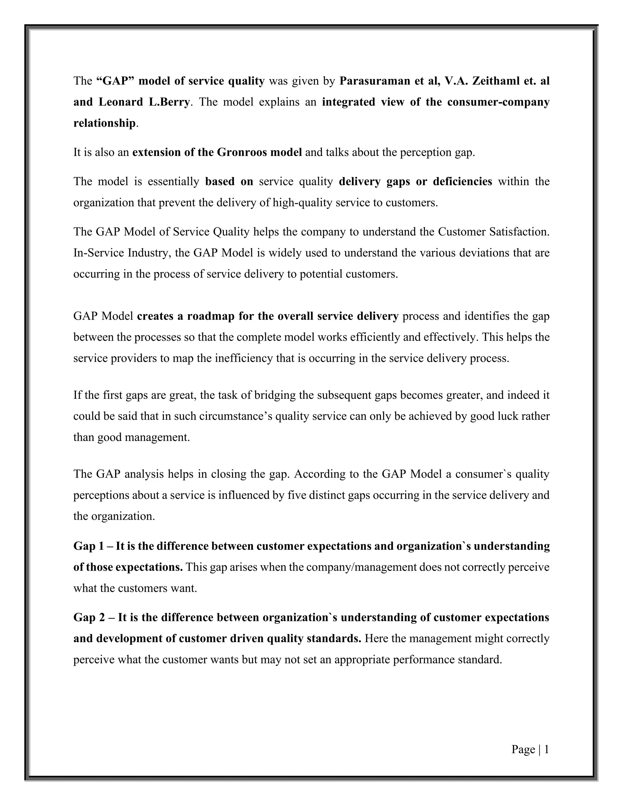 GAP Model of Service Quality of Domino's Pizza | PDF