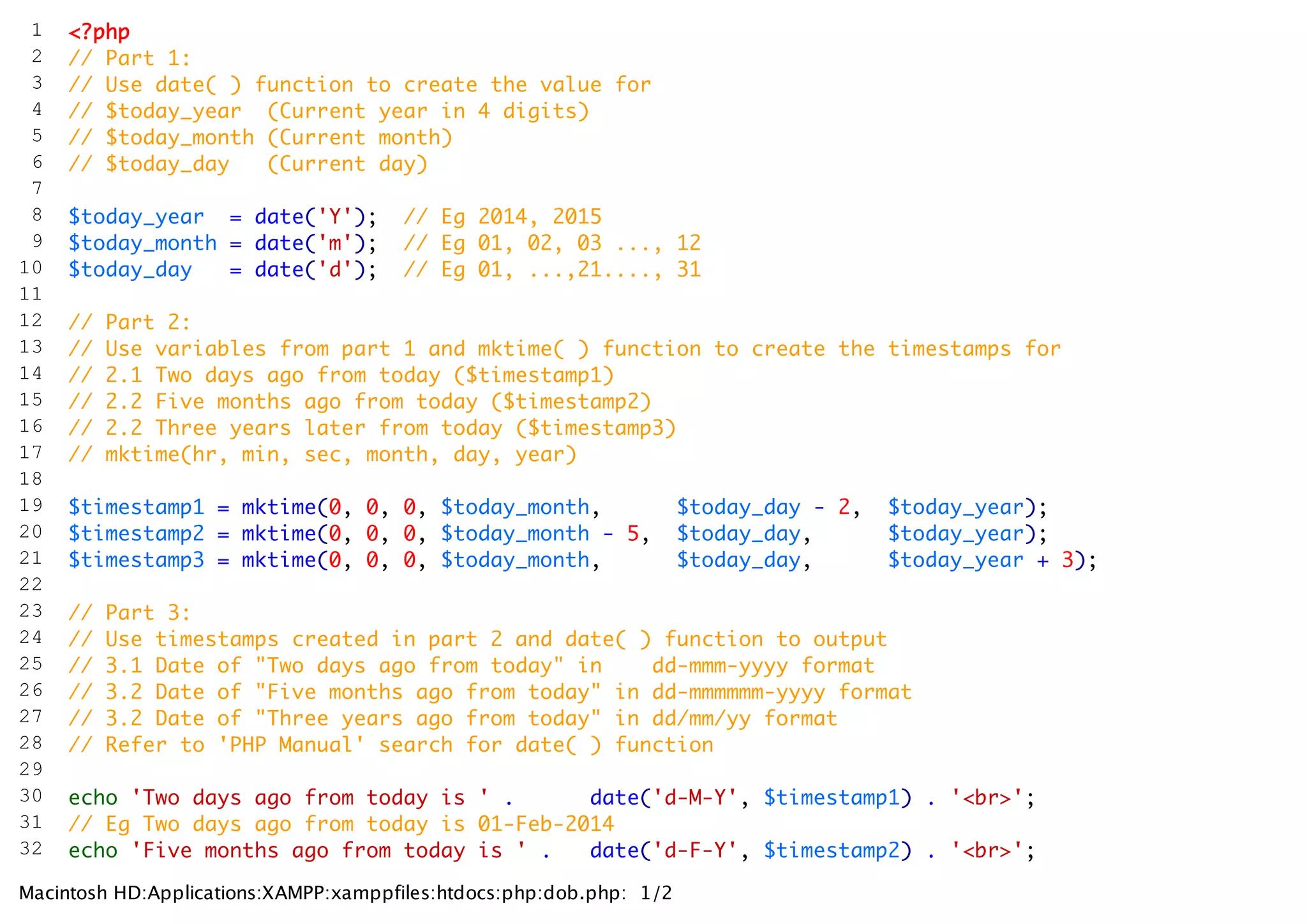 Php Built In Function Mktime Example Ppt 6083