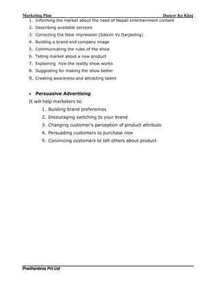 Mkt plan for nepali dance reality show 1 | PDF