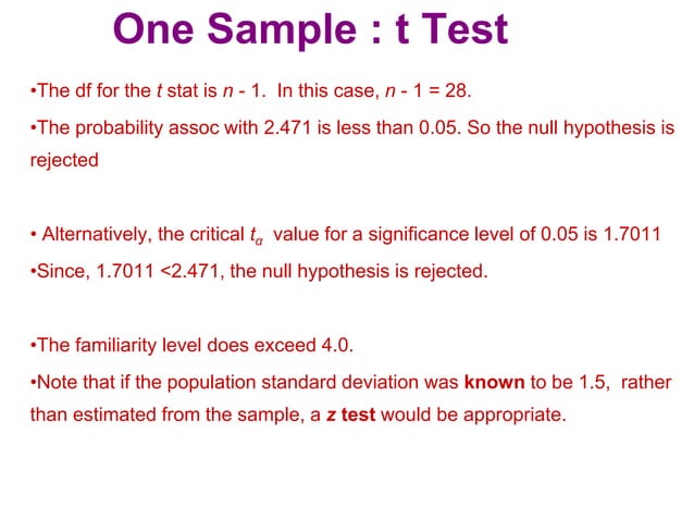 Identifying Appropriate Test Statistics Involving Population Mean Ppt