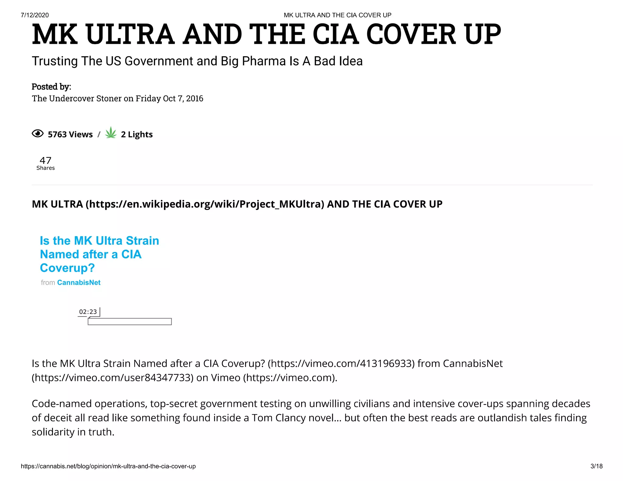 What is the MK ULTRA CIA Cover Up All About with LSD and Weed? | PPT