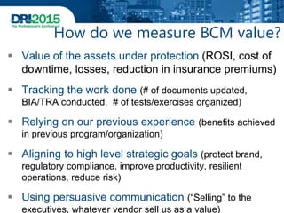 Show me the value: Enabling BCM Program Success through Lean thinking | PPT