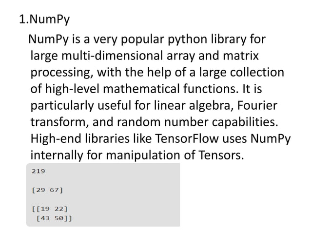 Machine learning libraries with python | PPTX