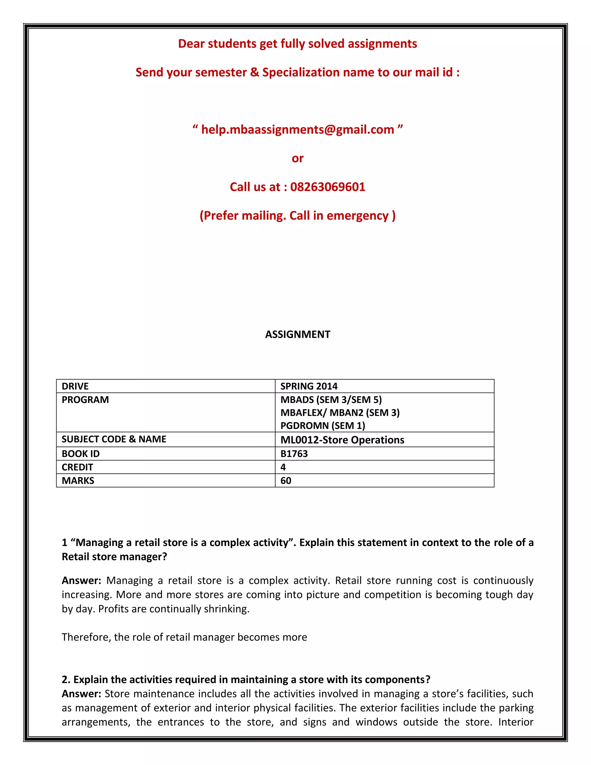 Ml0012 store operations | PDF