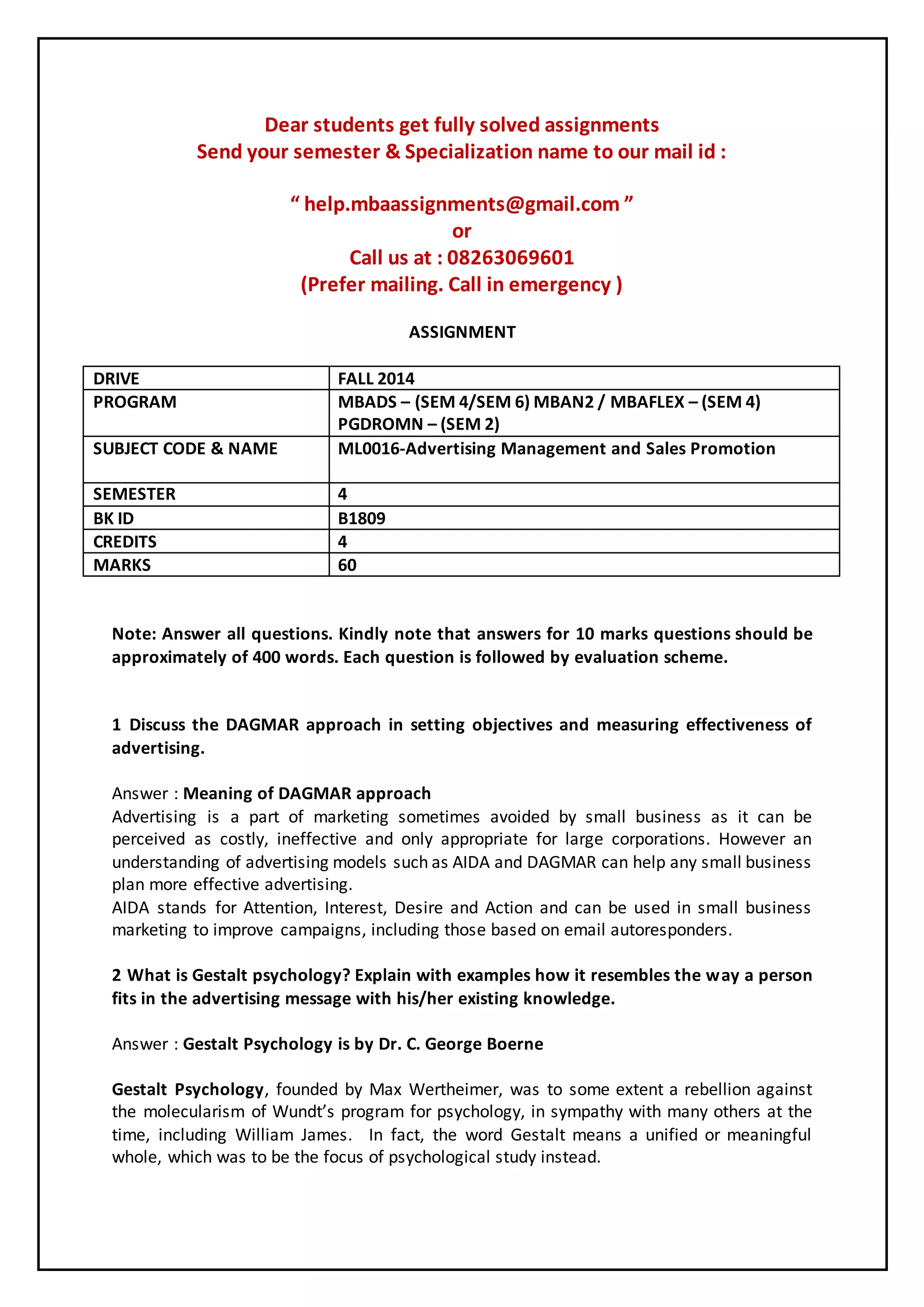 Ml0016 advertising management and sales promotion | DOCX