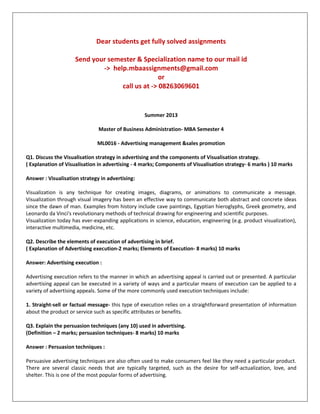 Ml0016 advertising management &sales promotion | DOCX