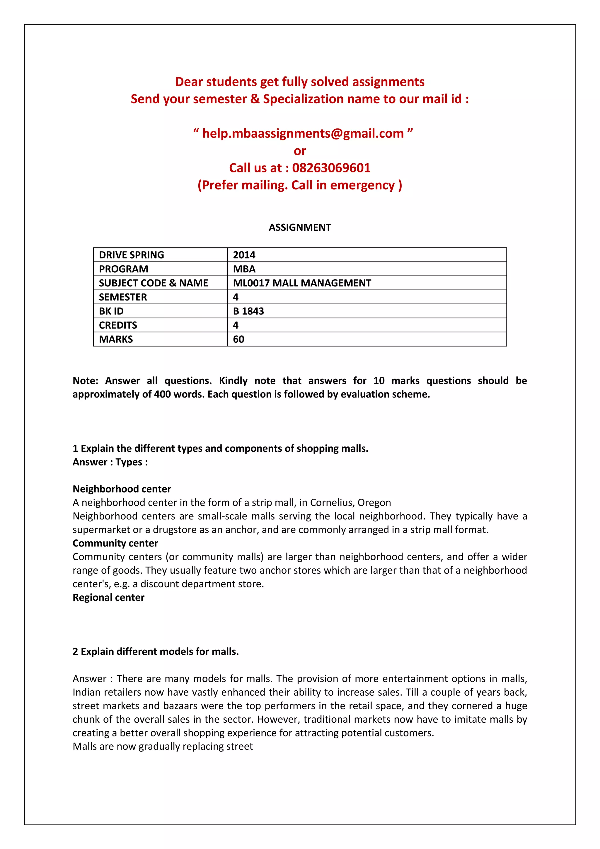 Ml0017 mall management | PDF