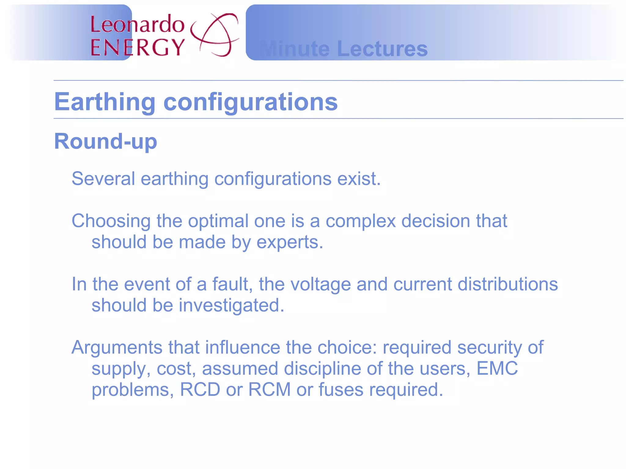Minute Lecture - Earthing Configurations | PPT
