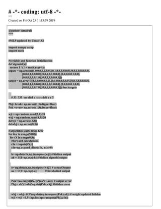 8x3x8 Multi layer perceptron training using Python Code | PDF