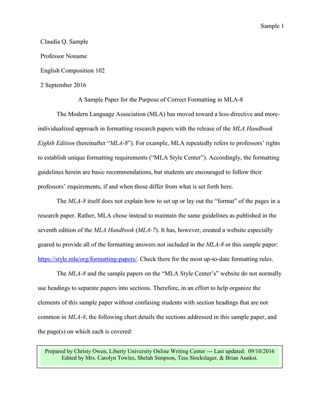 MLA 8 - Sample Paper by Liberty University | PDF