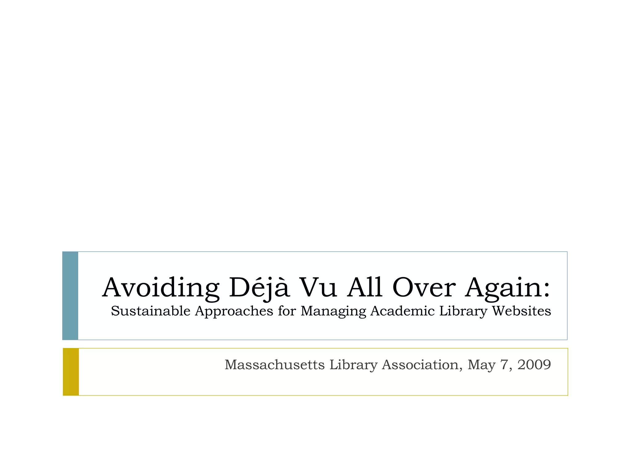 Avoiding Deja Vu All Over Again | PPT