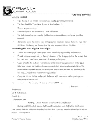 MLA 8th Edition Citation Format by Germanna Community College Tutoring ...