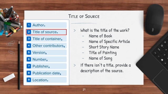 MLA Format 9th Edition - The Basics | PPTX | Books and Literature