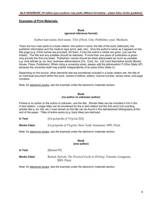 MLA Style Citation Guide | PDF