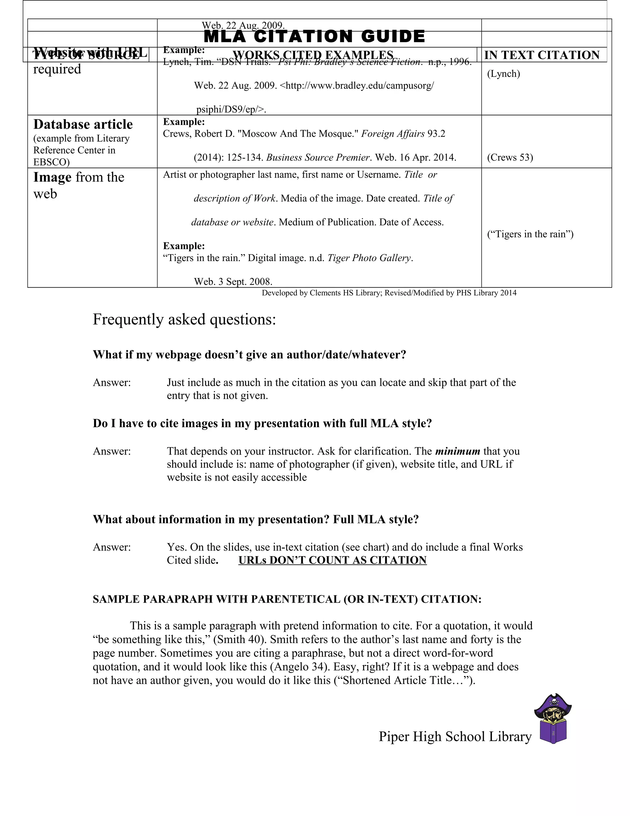 Mla chart | DOC