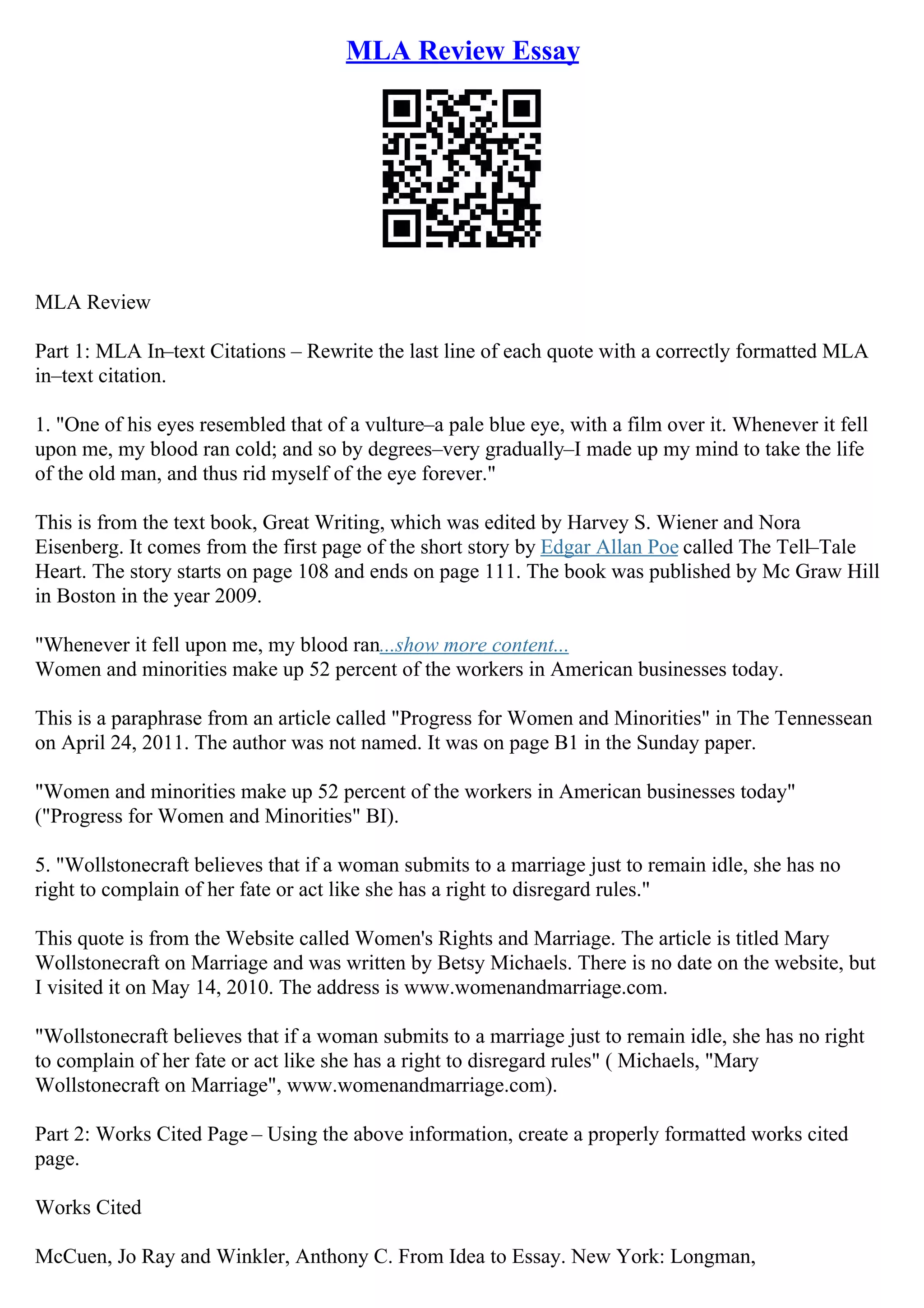 Mla Citation Essay | PDF