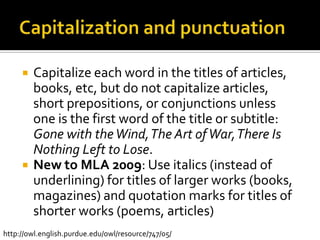 MLA Citations 2009 | PPTX | Poetry | Books and Literature