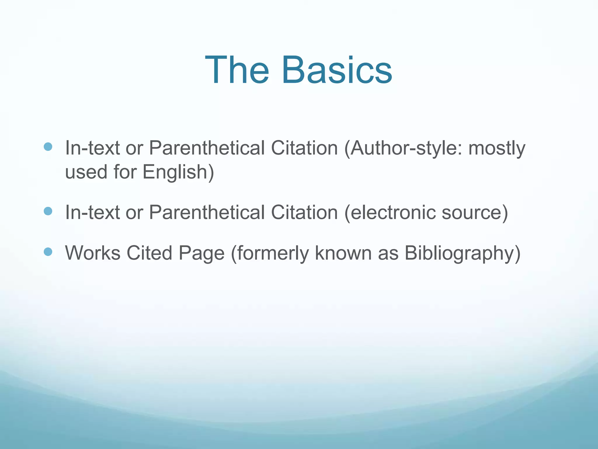 Mla citation style | PPTX | Books and Literature