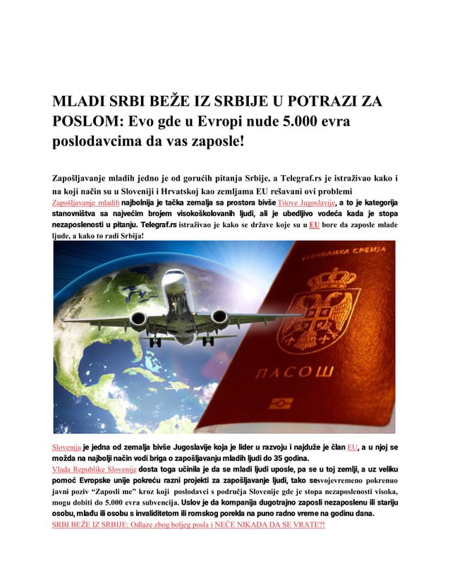 Mladi i zapošljavanje Srbija - Slovenija | PDF