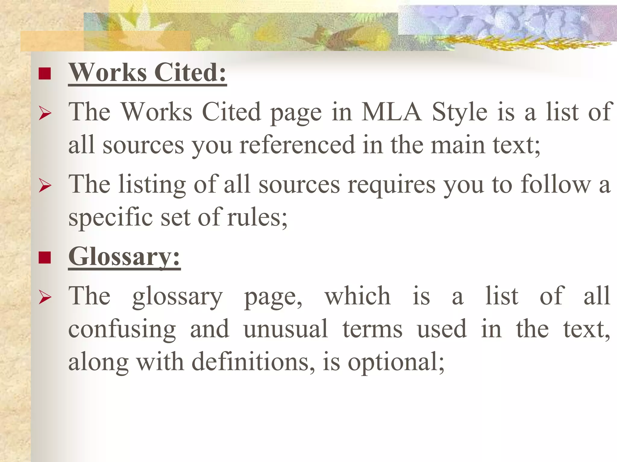 MLA documentation | PPT