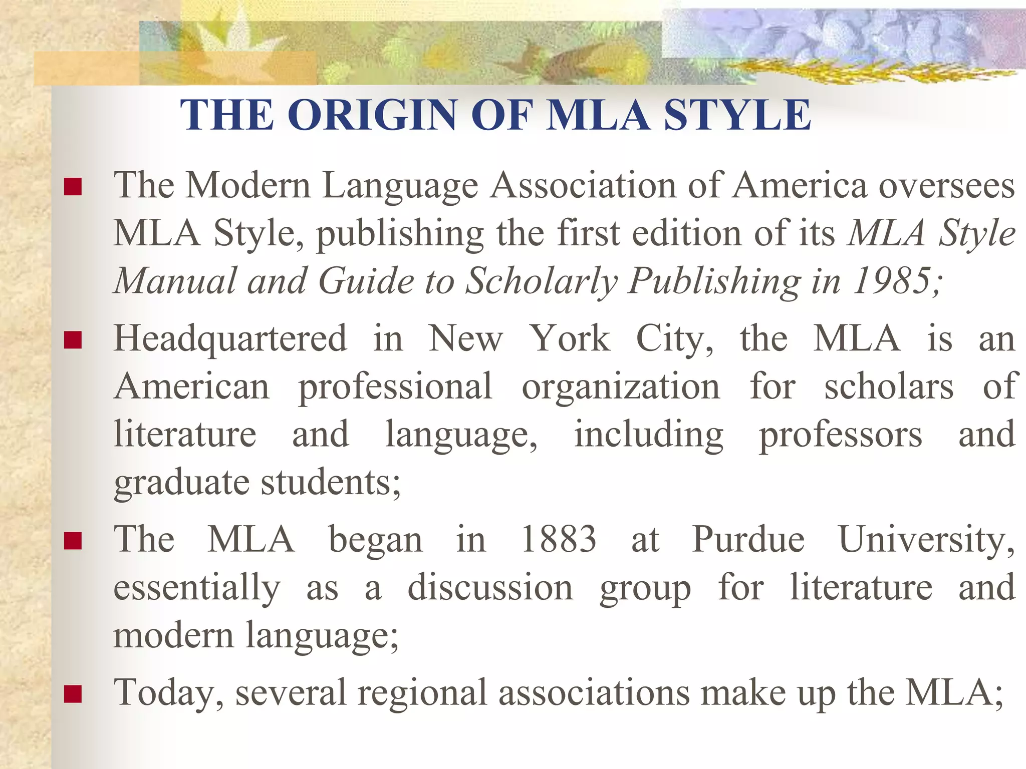 MLA documentation | PPT