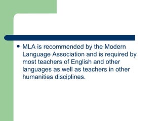 MLA Documentation Powerpoint | PPT