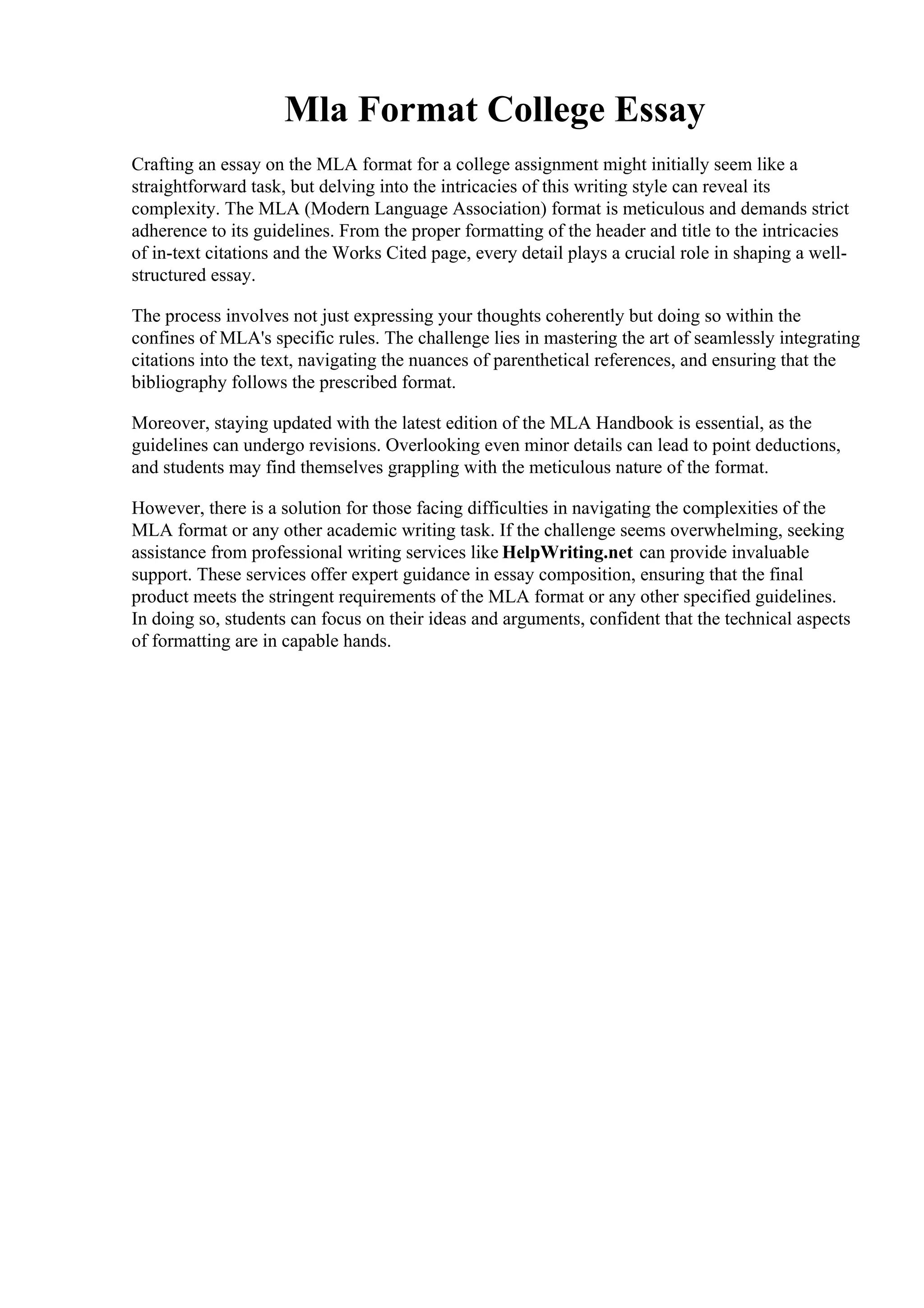 Mla Format College Essay | PDF