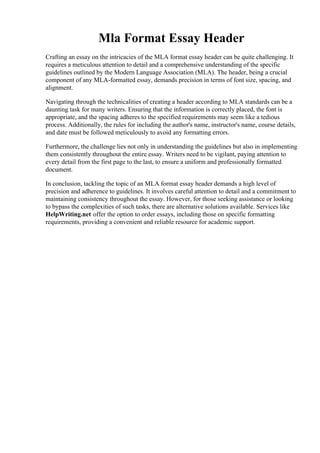 Mla Format Essay Header | PDF