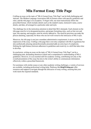Mla Format Essay Title Page. Mla Title Page Template - Online Cover ...