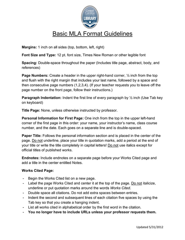 MLA Format Guidelines | PDF
