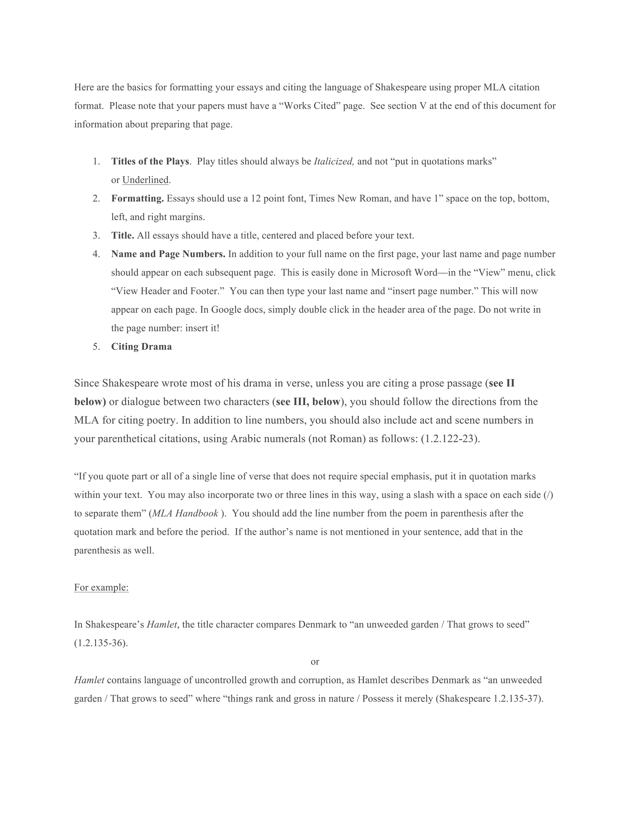Mla formatting shakespeare | PDF