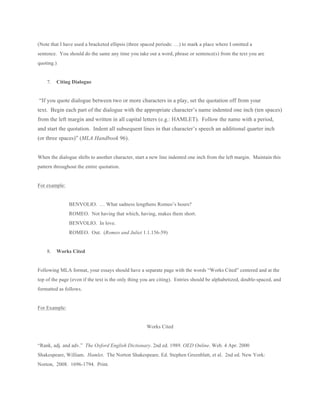 Mla formatting shakespeare | PDF