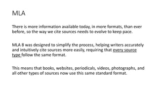 MLA Handbook 8th edition: Overview | PPTX