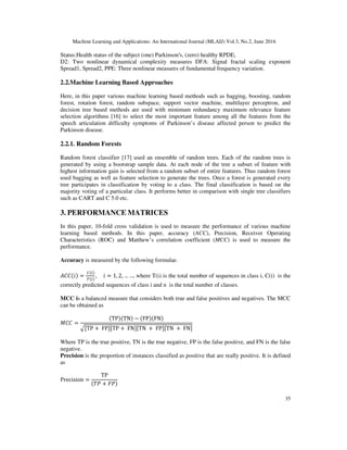 Machine Learning Based Approaches for Prediction of Parkinson's Disease | PDF