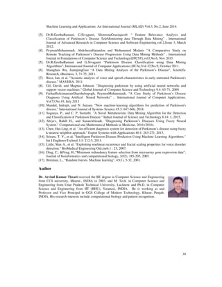 Machine Learning Based Approaches for Prediction of Parkinson's Disease | PDF