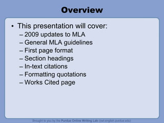 The OWL MLA Formatting Power Point | PPT