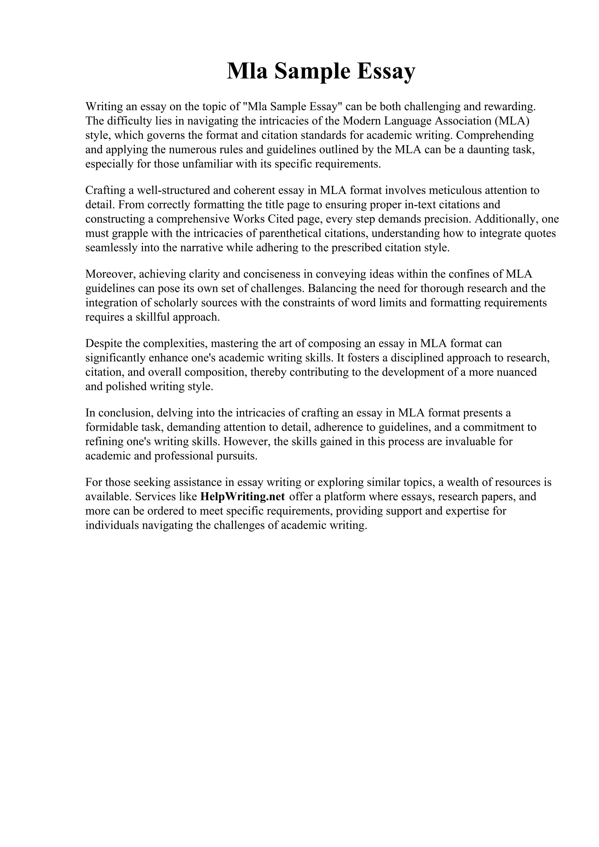 Mla Sample Essay. Essay - Branch for MLA - When asking the question ...