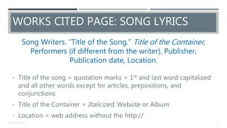 MLA Song Lyrics.pptx | Poetry | Books and Literature