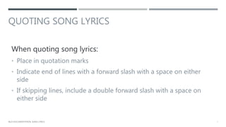 MLA Song Lyrics.pptx | Poetry | Books and Literature