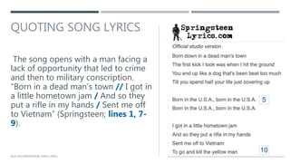 MLA Song Lyrics.pptx | Poetry | Books and Literature
