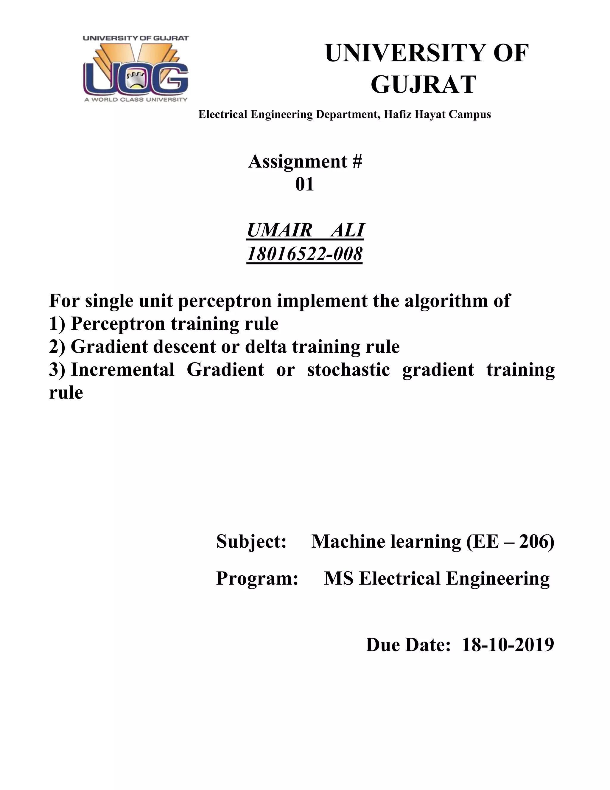 weights training of perceptron (using 3 training rules) | PDF