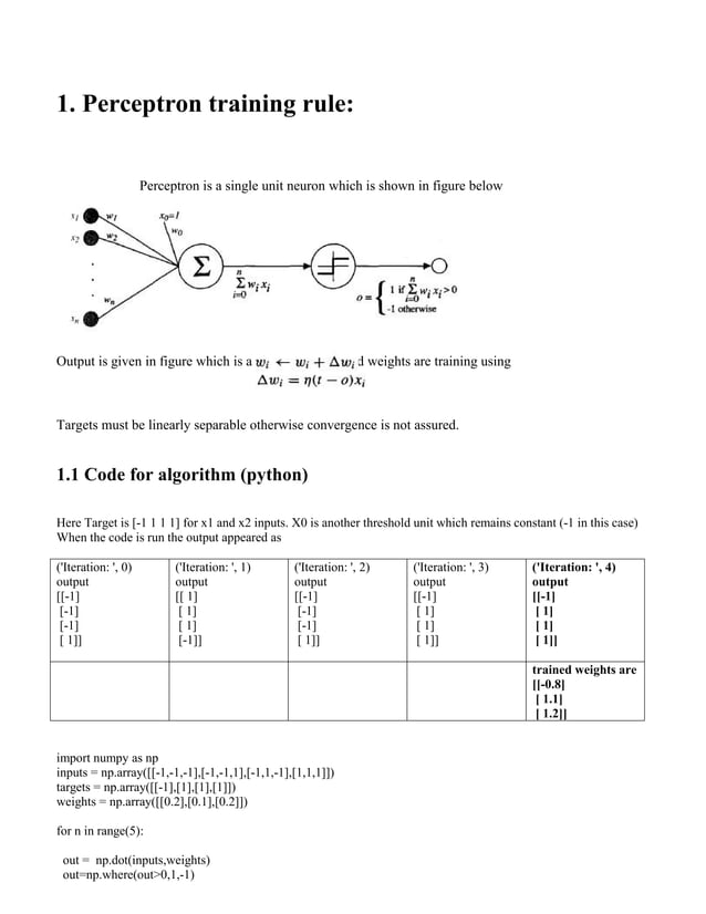 weights training of perceptron (using 3 training rules) | PDF