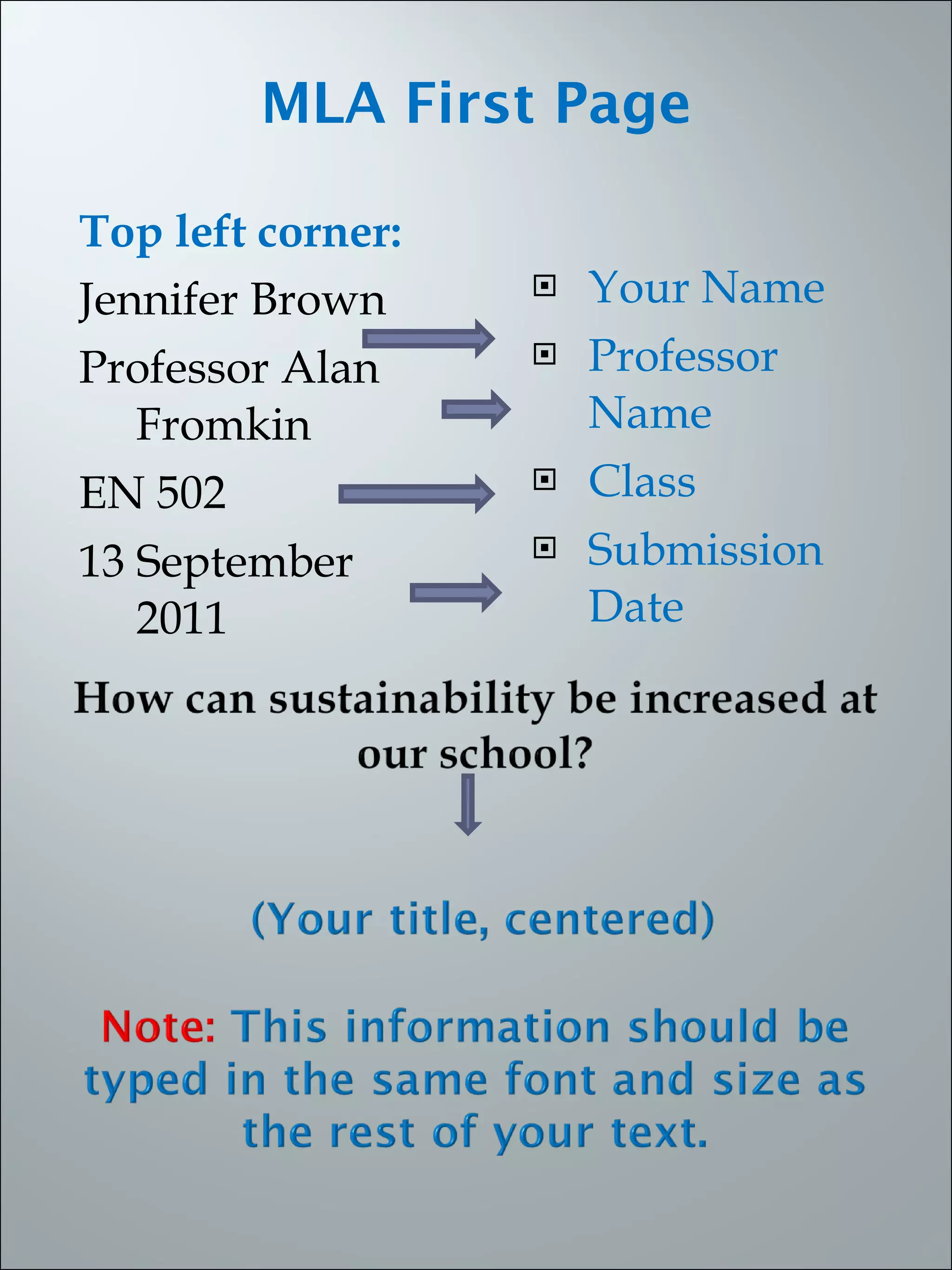 Mla title page step by step | PPT