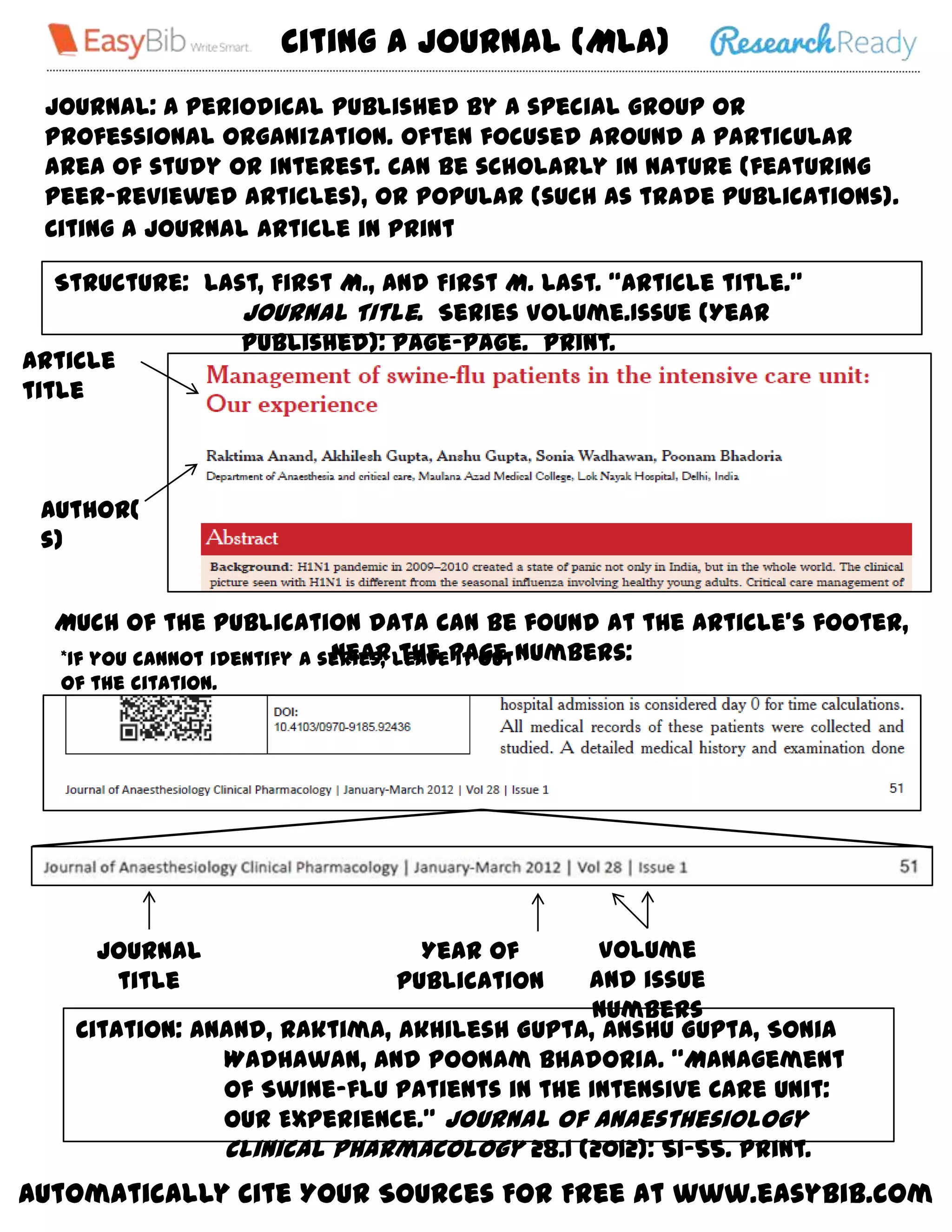 MLA 7 Visual Guide - Journals | PDF