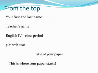 MLA Citations and Formatting Basics | PPT